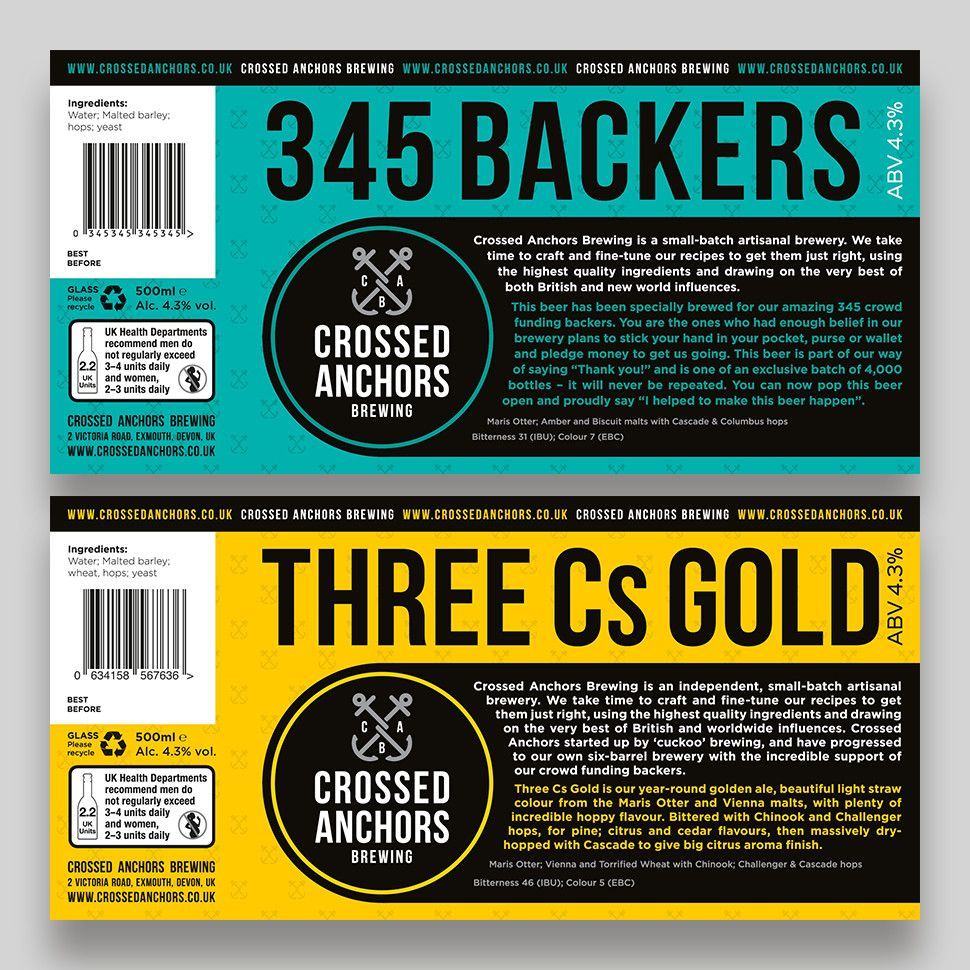345 Backers and Three Cs Gold Bottle Labels | Rogue Four Design